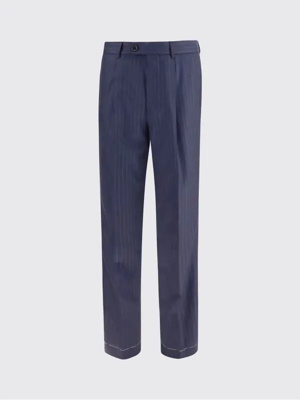 Brunello Cucinelli Slim Fit Pinstripe Virgin Wool Tailored Trousers - Navy