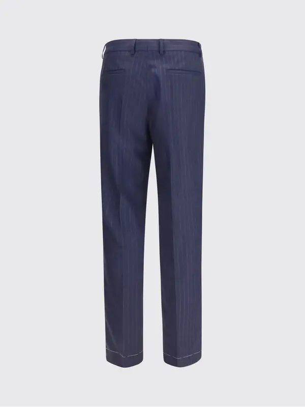 Brunello Cucinelli Slim Fit Pinstripe Virgin Wool Tailored Trousers - Navy