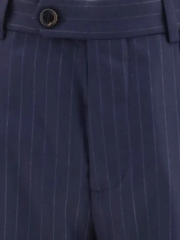 Brunello Cucinelli Slim Fit Pinstripe Virgin Wool Tailored Trousers - Navy