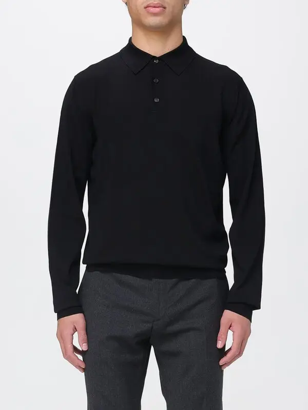 ZANONE Long-sleeved Knit Wool Polo With Three-button Placket - Black 1