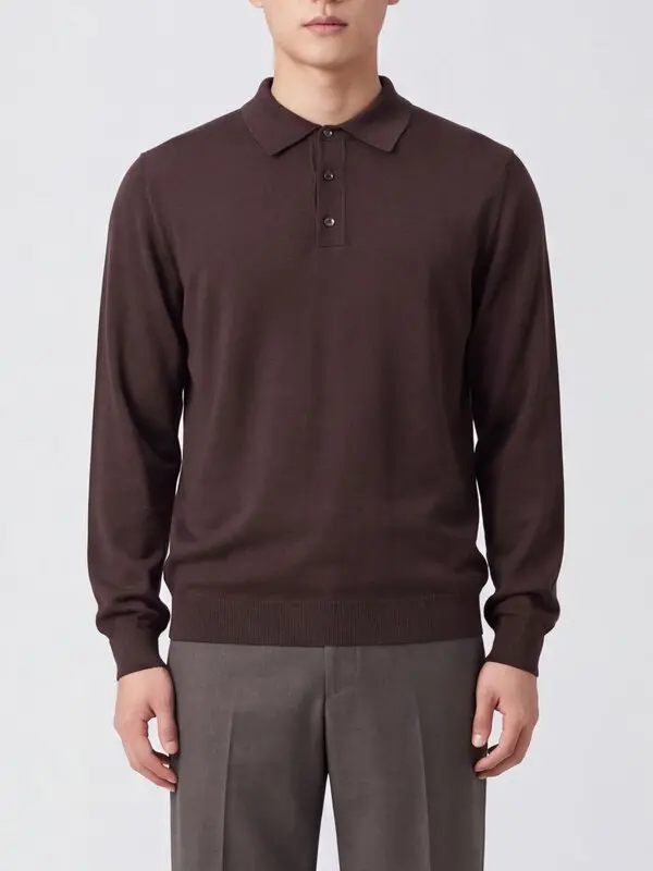 ZANONE Long-sleeved Knit Wool Polo With Three-button Placket - Brown