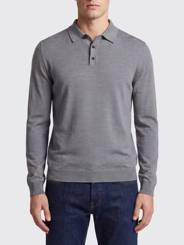 ZANONE Long-sleeved Knit Wool Polo With Three-button Placket - Grey
