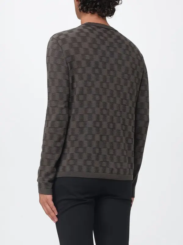 Emporio Armani Jacquard Crewneck Jumper In Pure Virgin Wool - Brown