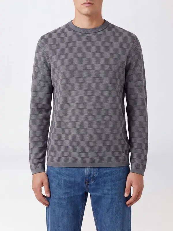 Emporio Armani Jacquard Crewneck Jumper In Pure Virgin Wool - Grey