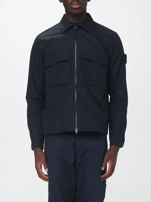 Stone Island Short Shirt Jacket In Organic Cotton Canvas With Zip - Black