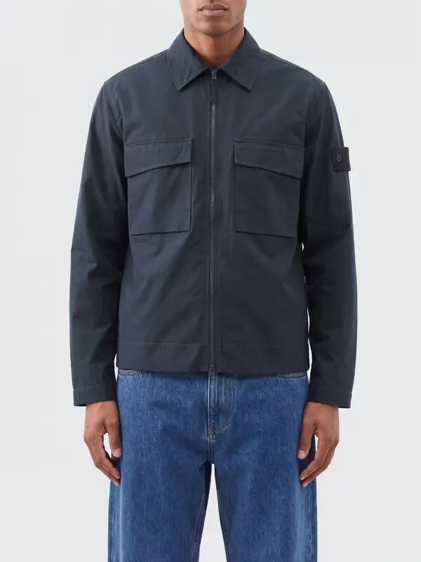 Stone Island Short Shirt Jacket In Organic Cotton Canvas With Zip