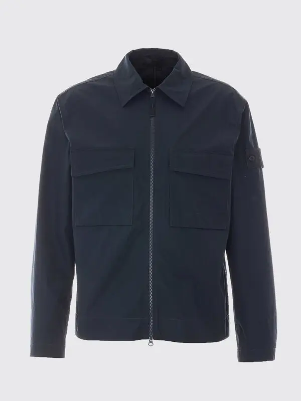 Stone Island Short Shirt Jacket In Organic Cotton Canvas With Zip