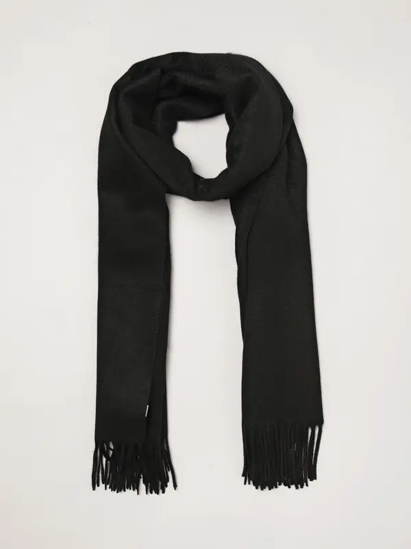 Max Mara Baci Pure Cashmere Scarf With Embroidered Logo And Fringes - Black