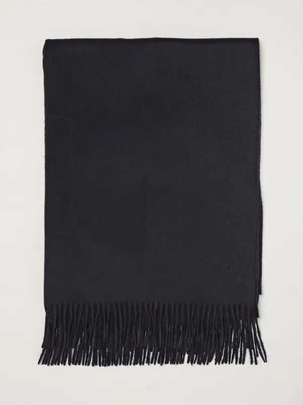 Max Mara Baci Pure Cashmere Scarf With Embroidered Logo And Fringes - Blue