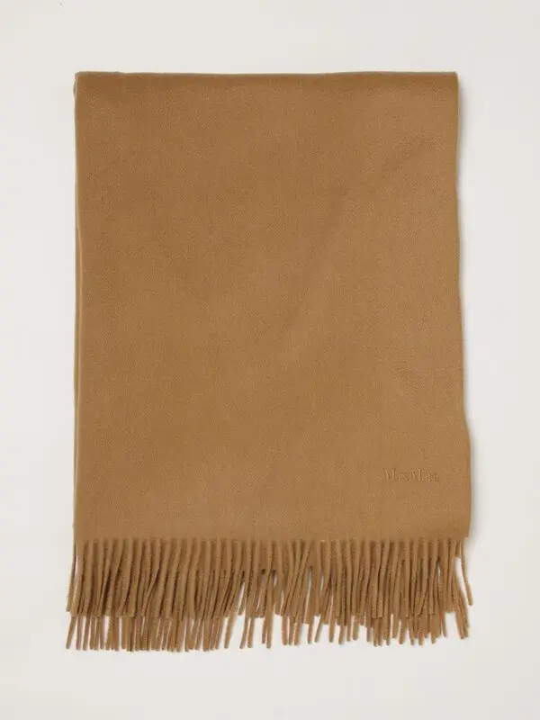 Max Mara Baci Pure Cashmere Scarf With Embroidered Logo And Fringes - Camel