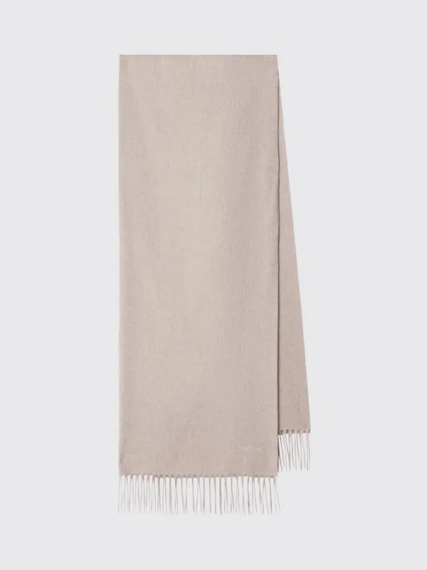 Max Mara Baci Pure Cashmere Scarf With Embroidered Logo And Fringes - Kaki