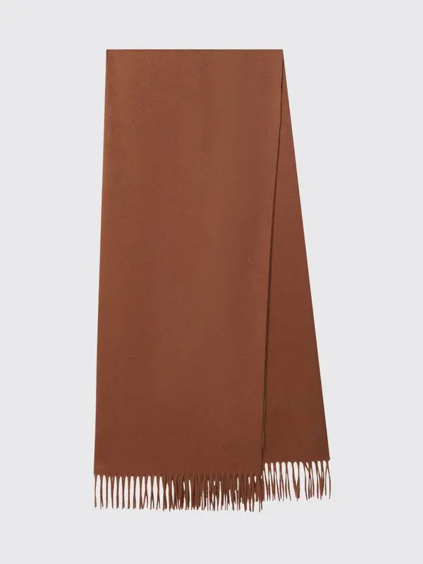 Max Mara Baci Pure Cashmere Scarf With Embroidered Logo And Fringes - Leather