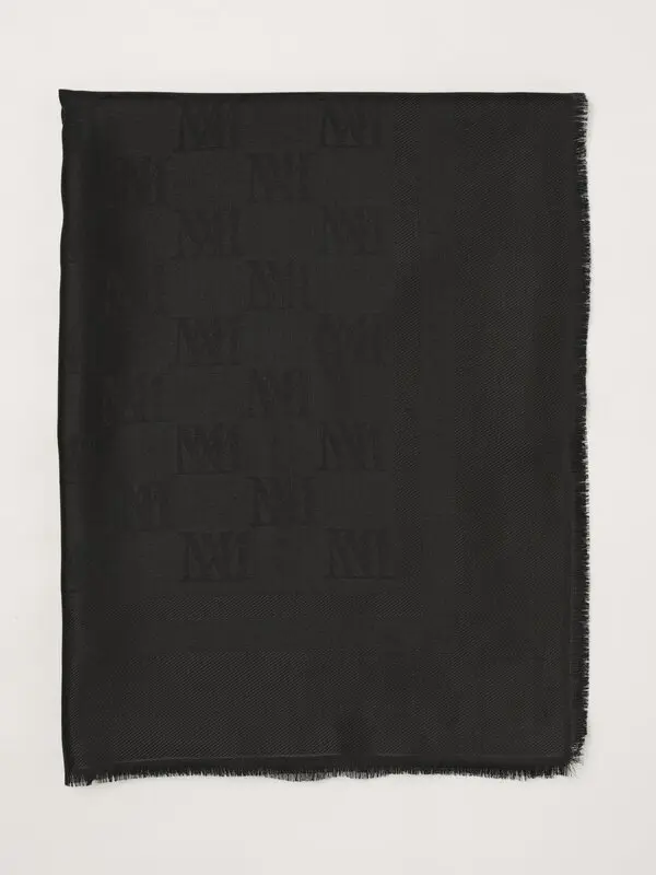 Max Mara Jacquard Monogram Wool And Silk Stole With Fringes - Black