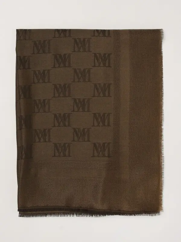 Max Mara Jacquard Monogram Wool And Silk Stole With Fringes - Green