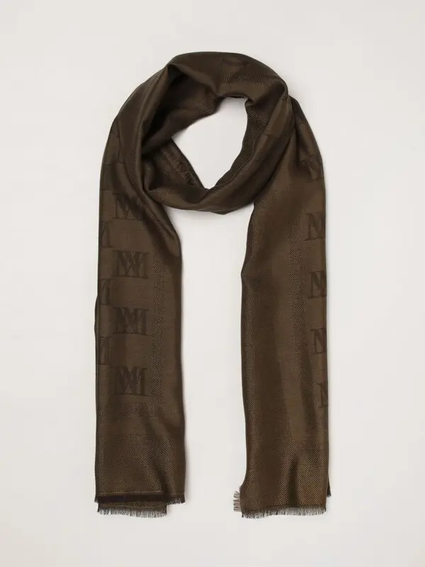Max Mara Jacquard Monogram Wool And Silk Stole With Fringes - Green