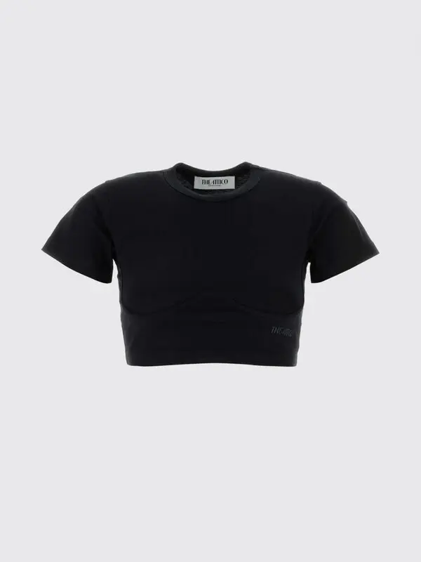 Attico Cropped Cotton T-shirt With Embroidered Logo - Black