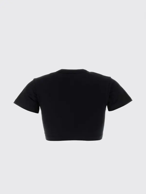 Attico Cropped Cotton T-shirt With Embroidered Logo - Black