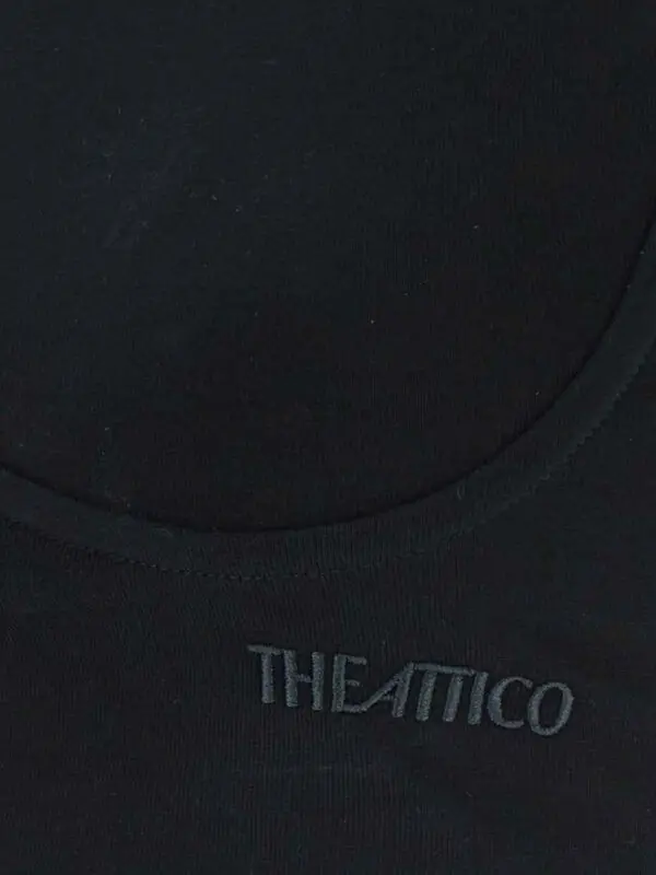 Attico Cropped Cotton T-shirt With Embroidered Logo - Black