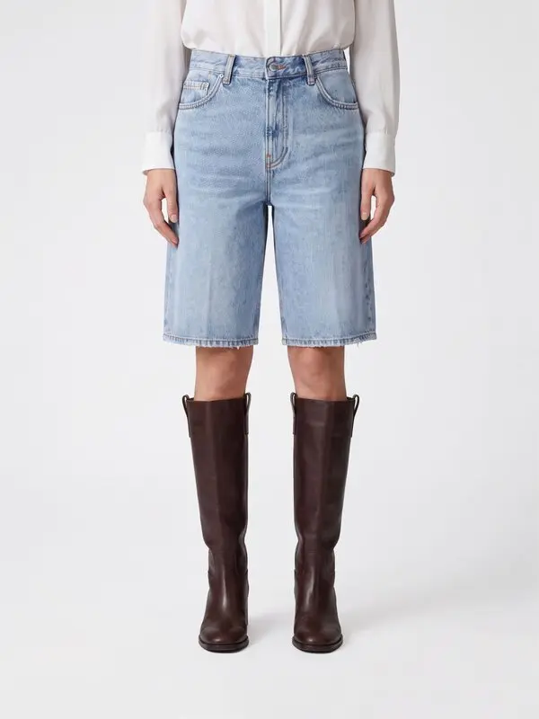 TOTEME High-waisted Five-pocket Cotton Denim Bermuda Shorts - Blue