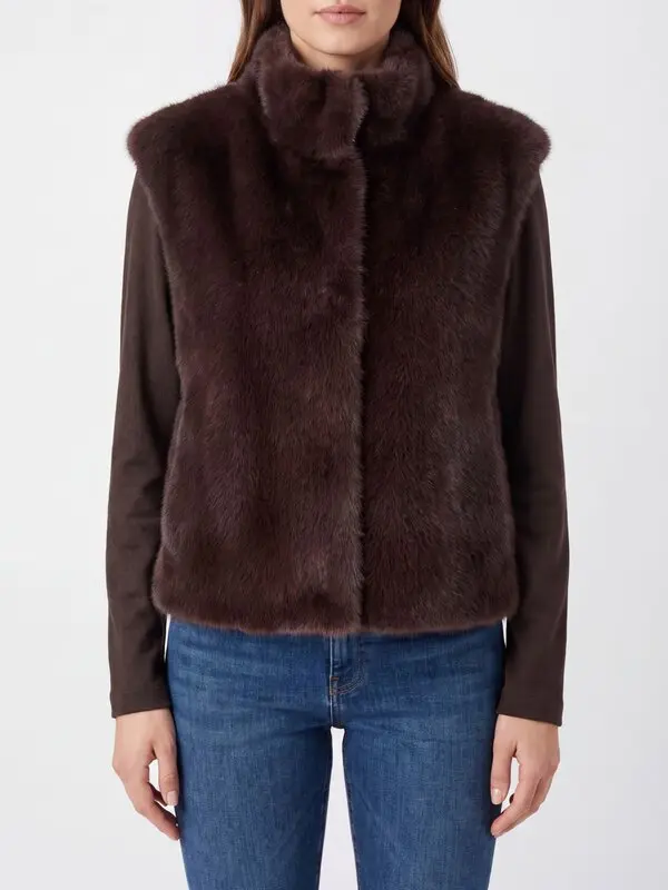 Herno High Neck Faux Fur Jacket With Concealed Closure - Brown