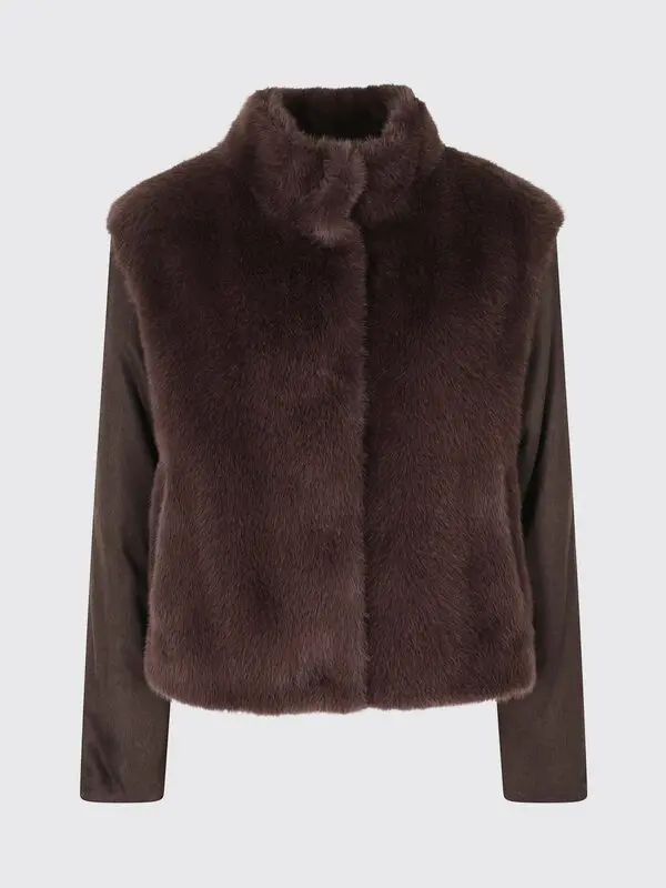 Herno High Neck Faux Fur Jacket With Concealed Closure - Brown