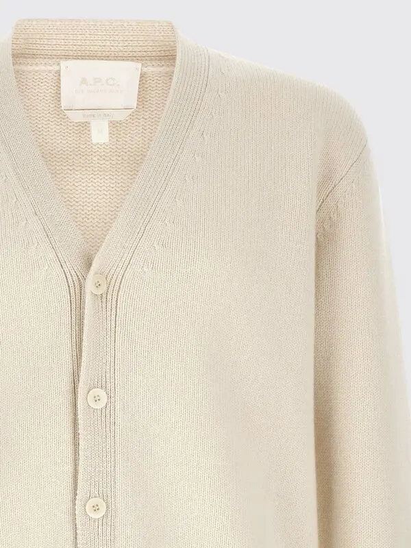 A.p.c. Pure Wool V-neck Cardigan With Contrast Logo - Ecru