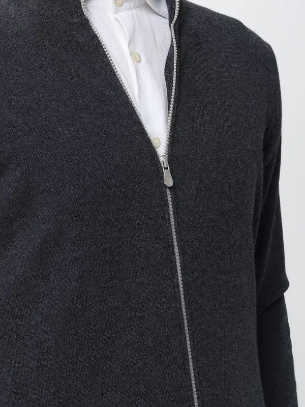Brunello Cucinelli Slim Fit Zip-up Cashmere Turtleneck Cardigan - Grey