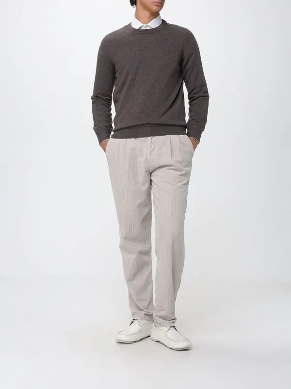 Brunello Cucinelli Crewneck Cashmere Jumper With Ribbed Trims - Brown