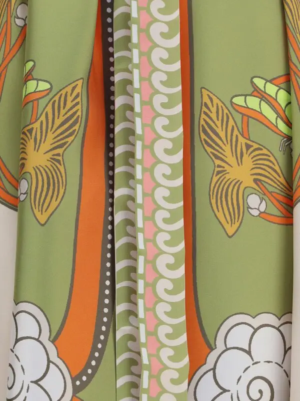 La DoubleJ A-line Long Sleeve Silk Dress With Ethnic Print And Belt - Green