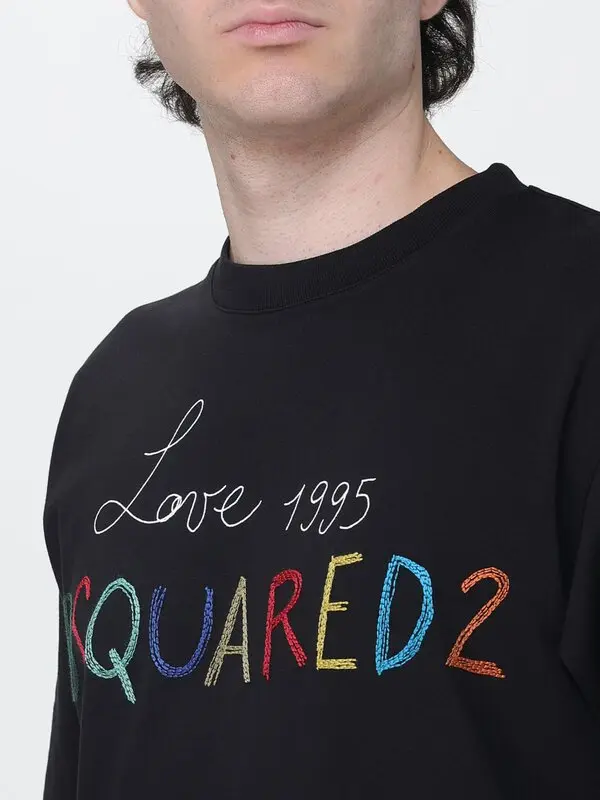 Dsquared2 Cotton T-shirt With Multicolour Embroidered Logo And Dropped Shoulders