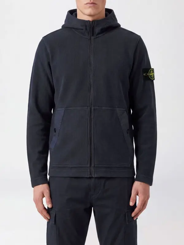 Stone Island Compass Logo Cotton Zip-up Hoodie - Blue
