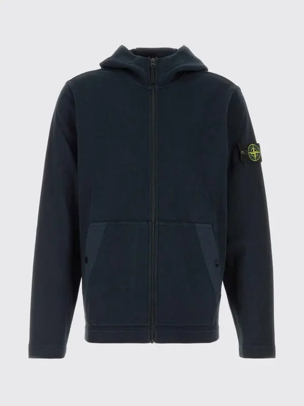 Stone Island Compass Logo Cotton Zip-up Hoodie - Blue