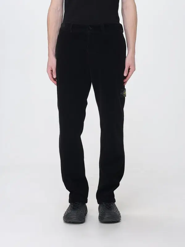 Stone Island Velvet Chino Trousers With Compass Logo Patch - Black