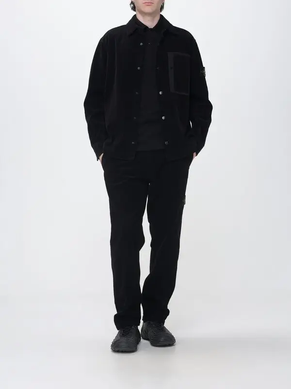 Stone Island Velvet Chino Trousers With Compass Logo Patch - Black