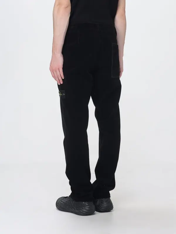 Stone Island Velvet Chino Trousers With Compass Logo Patch - Black