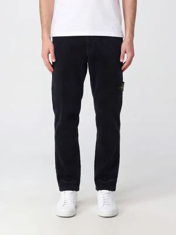 Stone Island Velvet Chino Trousers With Compass Logo Patch - Blue