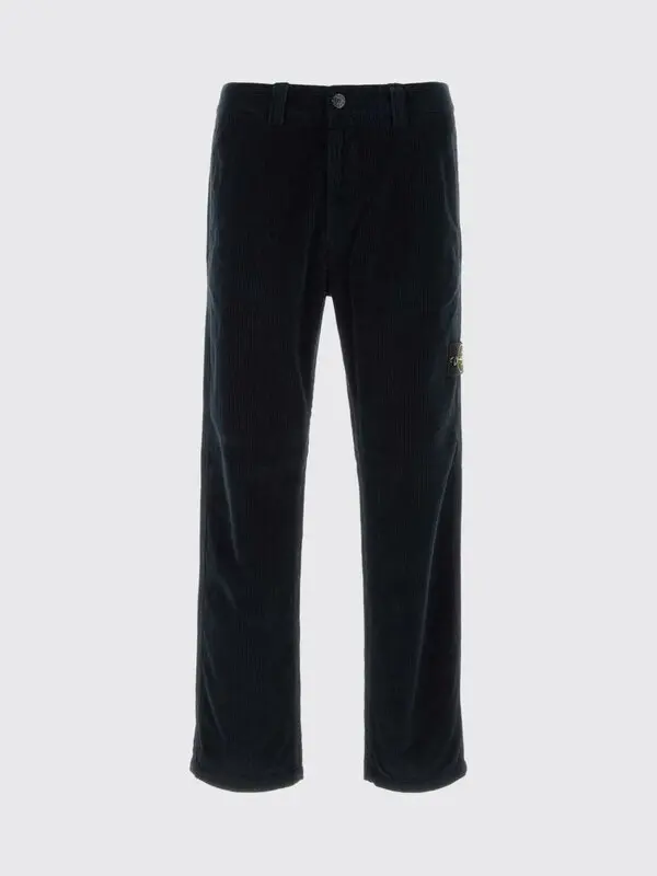 Stone Island Velvet Chino Trousers With Compass Logo Patch - Blue