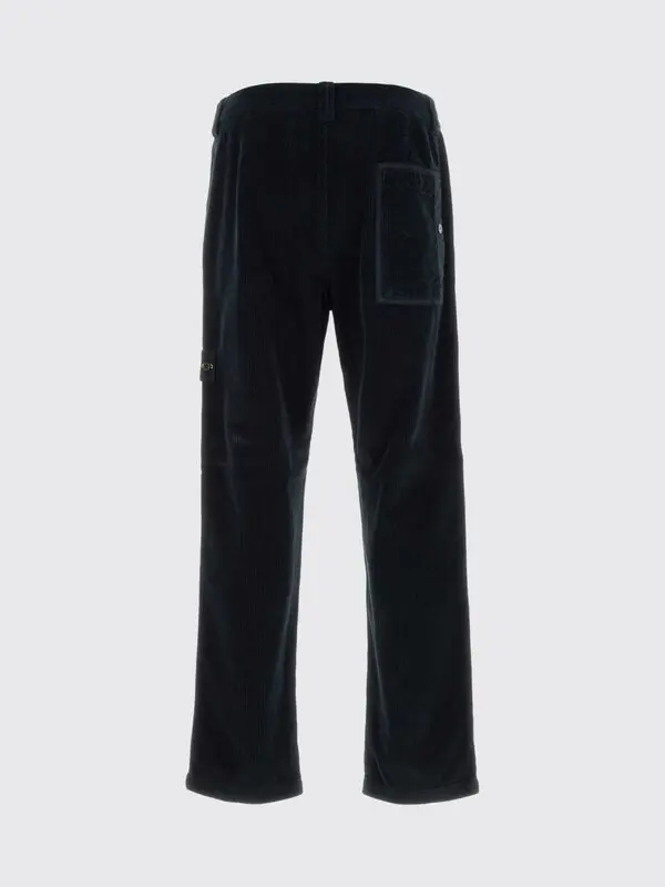 Stone Island Velvet Chino Trousers With Compass Logo Patch - Blue