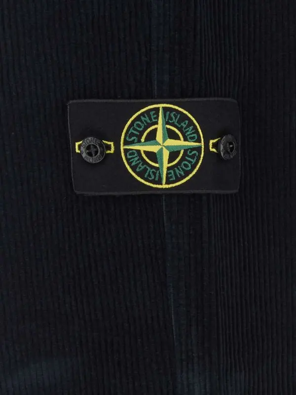 Stone Island Velvet Chino Trousers With Compass Logo Patch - Blue