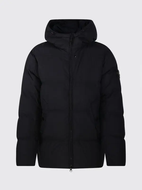 Stone Island Hooded Puffer Jacket With Compass Logo - Black