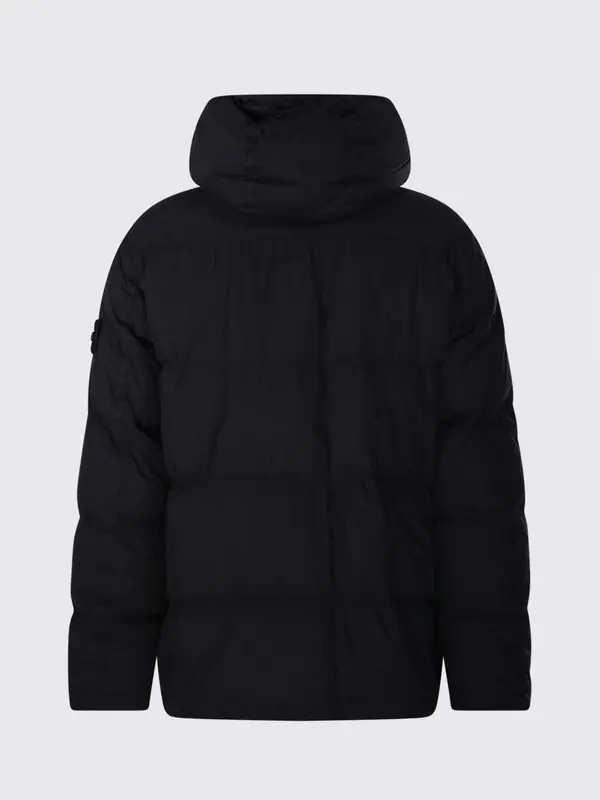 Stone Island Hooded Puffer Jacket With Compass Logo - Black