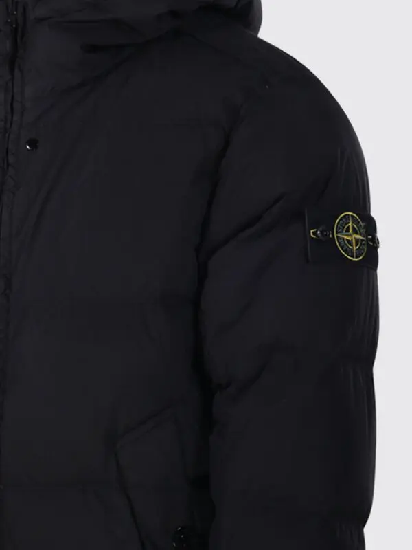 Stone Island Hooded Puffer Jacket With Compass Logo - Black