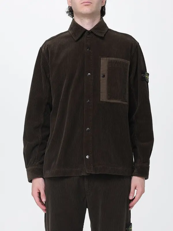 Stone Island Velvet Shirt Jacket With Compass Logo - Grey