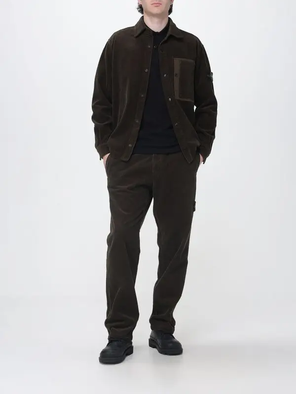 Stone Island Velvet Shirt Jacket With Compass Logo - Grey