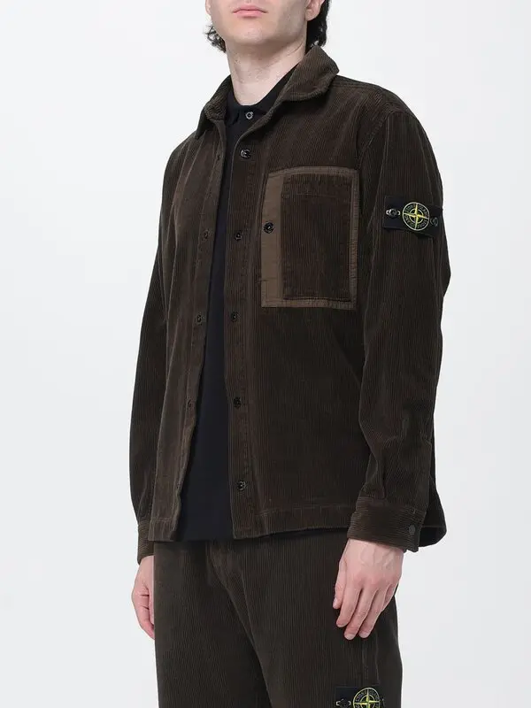Stone Island Velvet Shirt Jacket With Compass Logo - Grey