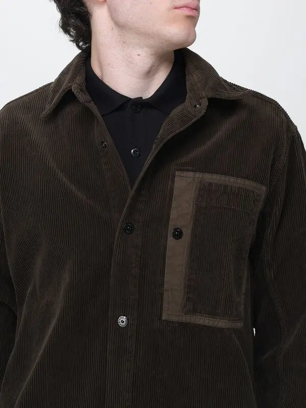 Stone Island Velvet Shirt Jacket With Compass Logo - Grey