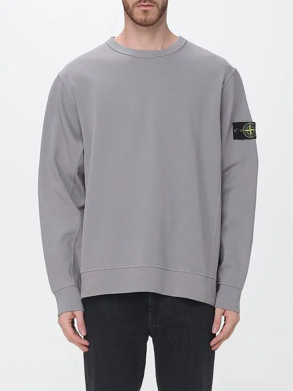 Stone Island Compass Logo Patch Cotton Crewneck Sweatshirt - Grey
