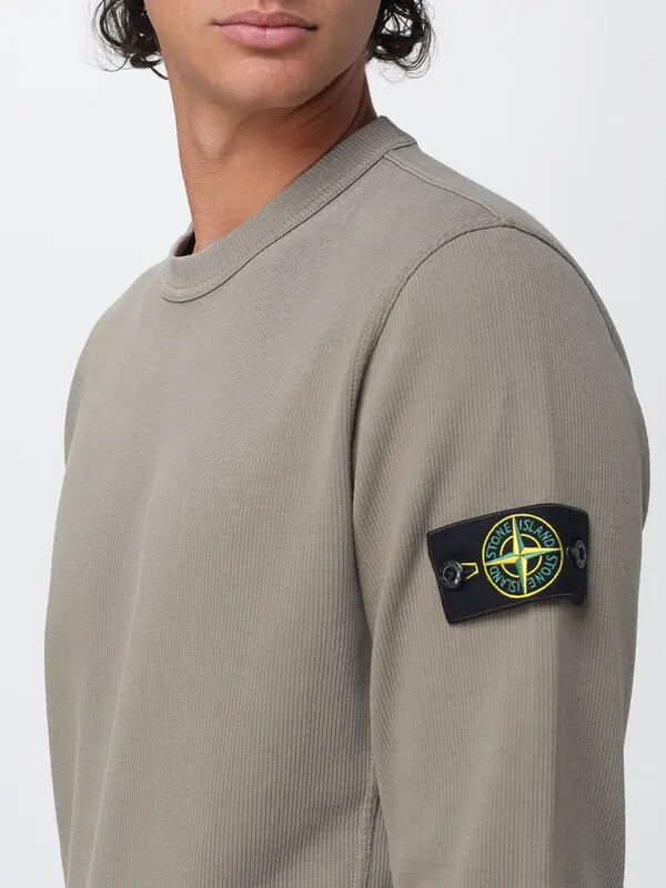 Stone Island Compass Logo Patch Cotton Crewneck Sweatshirt - Military