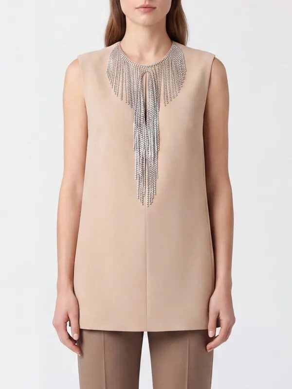 Sportmax Cady Sheath Mini Dress With Jewel Collar And Rhinestones - Beige