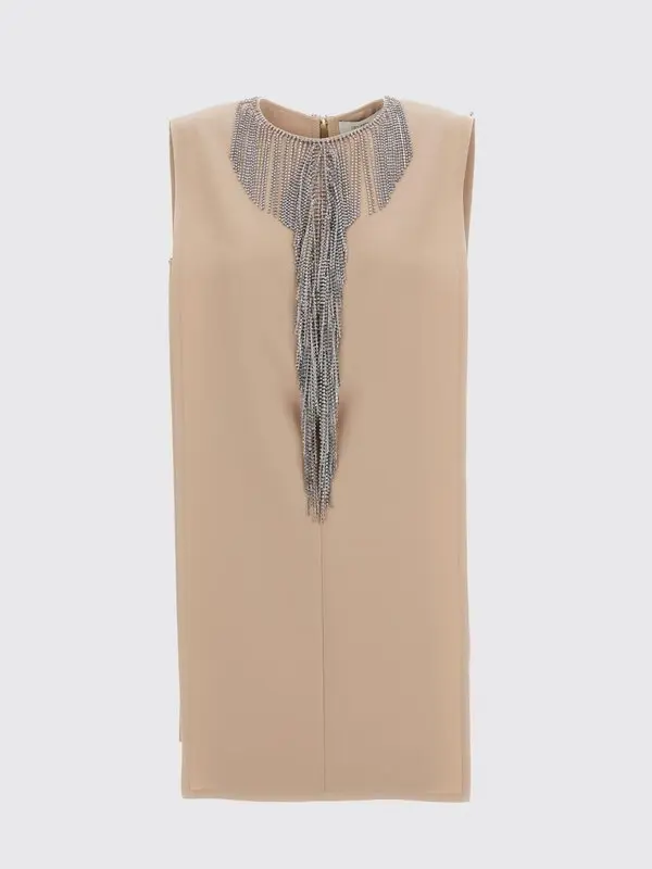 Sportmax Cady Sheath Mini Dress With Jewel Collar And Rhinestones - Beige